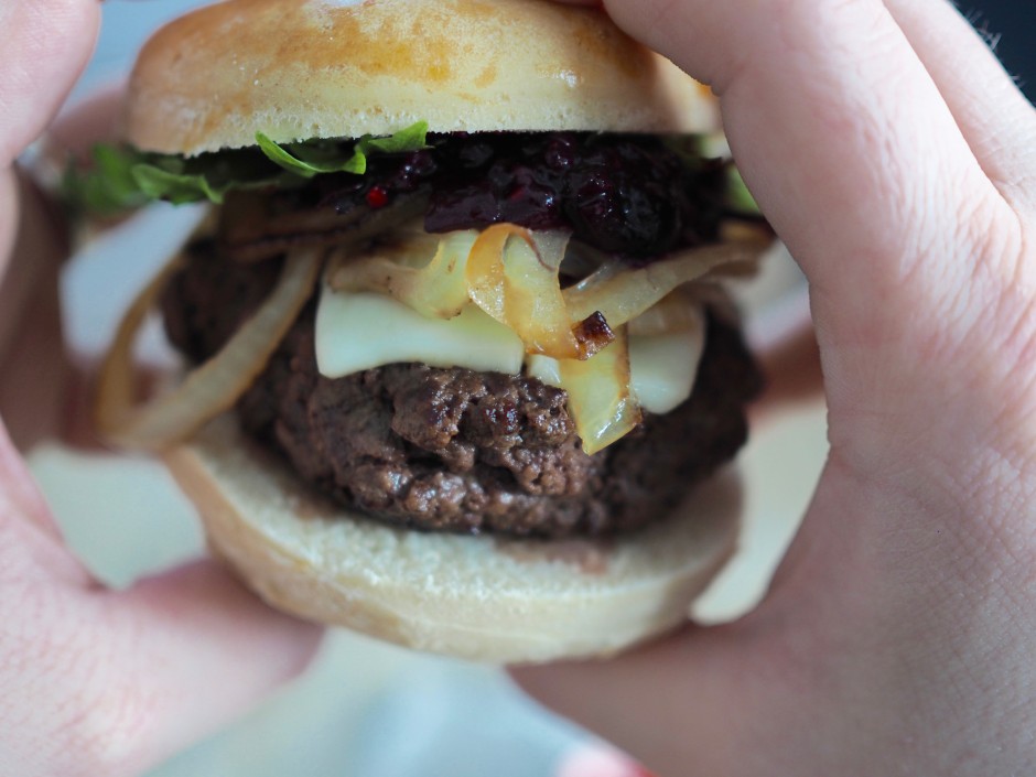 Wild Moose Burger with Forest Berry Relish and Root Vegetable Chips ...