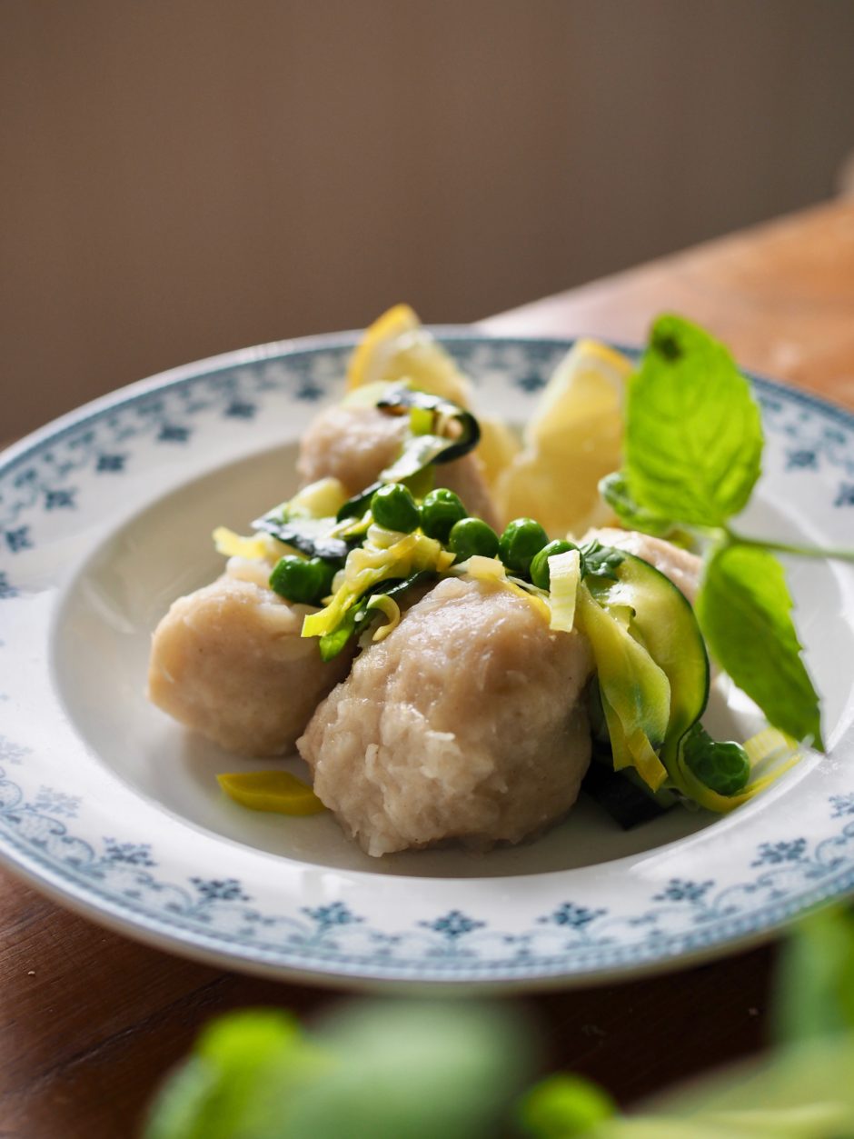 Potato Dumplings with Spring Vegetables (Raspeballer) - North Wild Kitchen