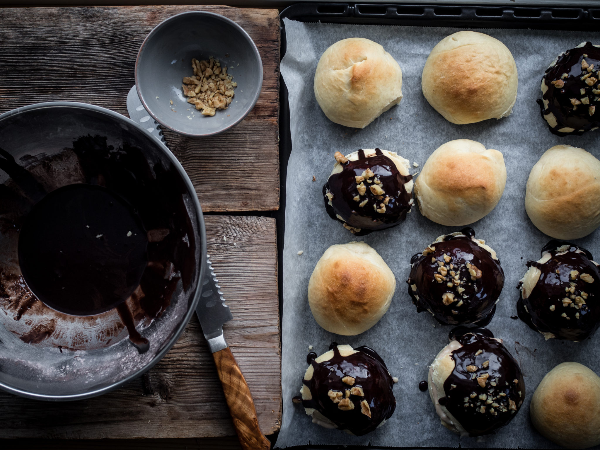 Fastelavn Buns with Walnut Custard and a Chocolate Glaze ...
