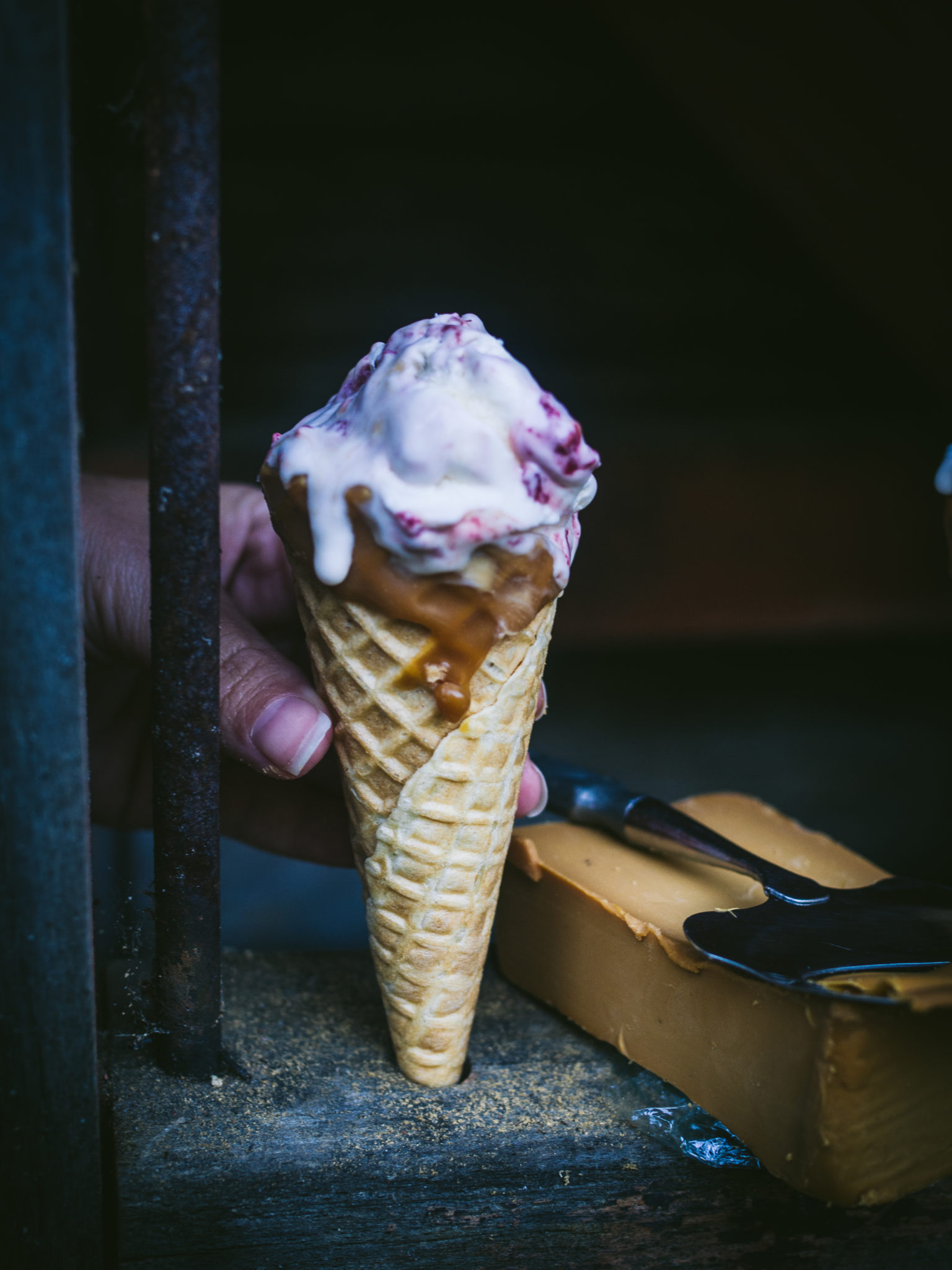 No-Churn Brunost and Raspberry Swirl Ice Cream with Brunost Dipped ...