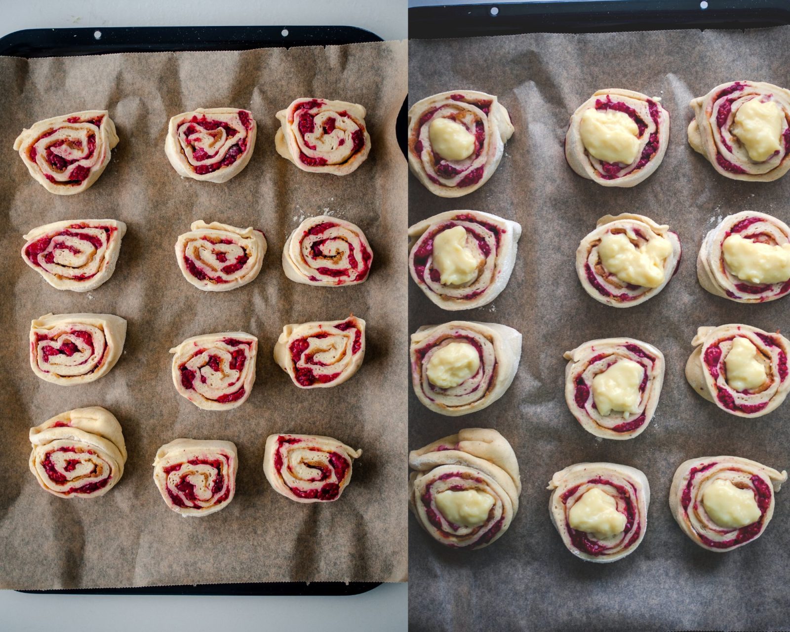 Raspberry Custard Buns (Bringebærsnurrer med vaniljekrem) - North Wild ...
