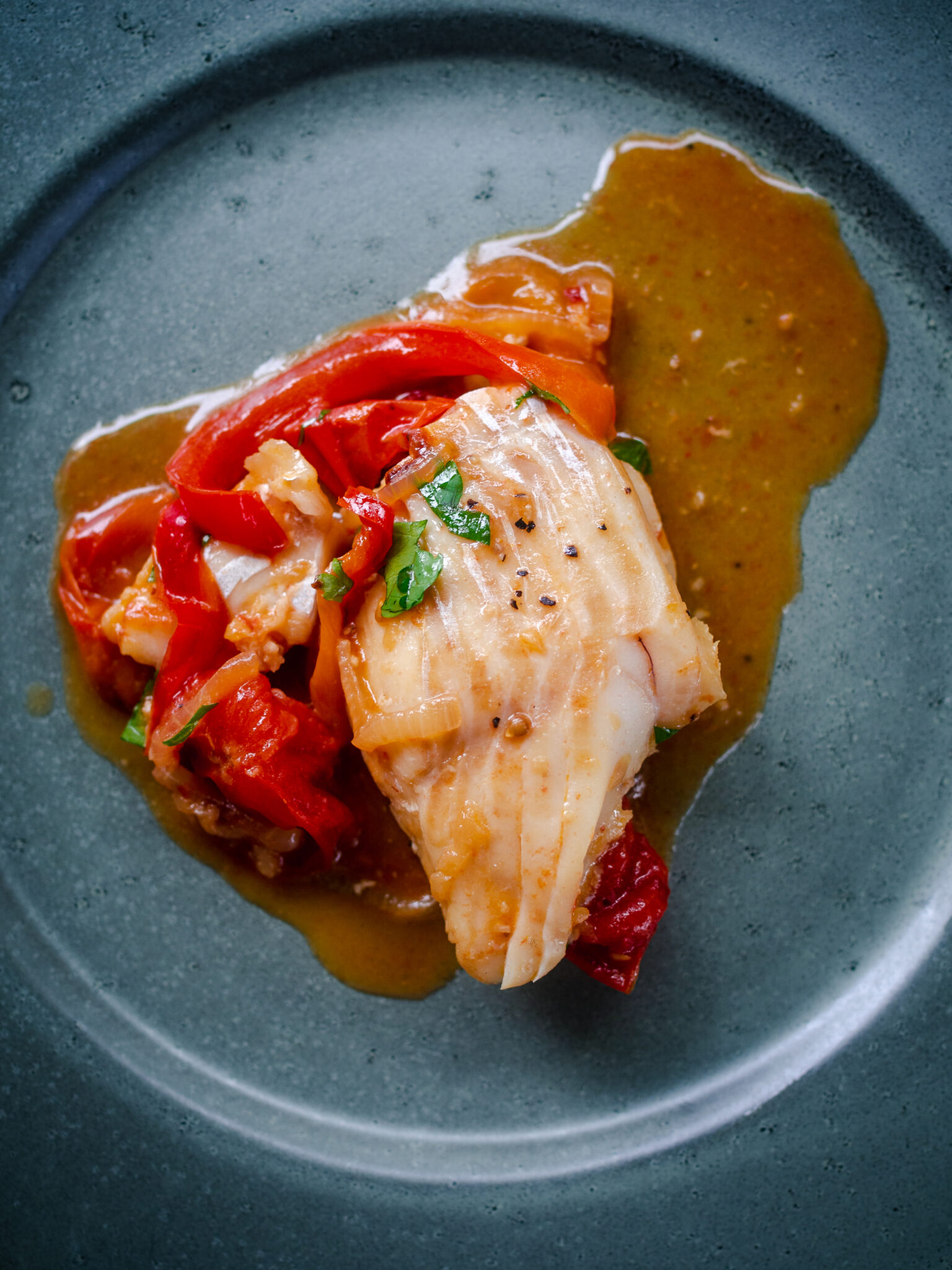 One-Pan Buttery Cod with Tomatoes & Peppers - North Wild Kitchen