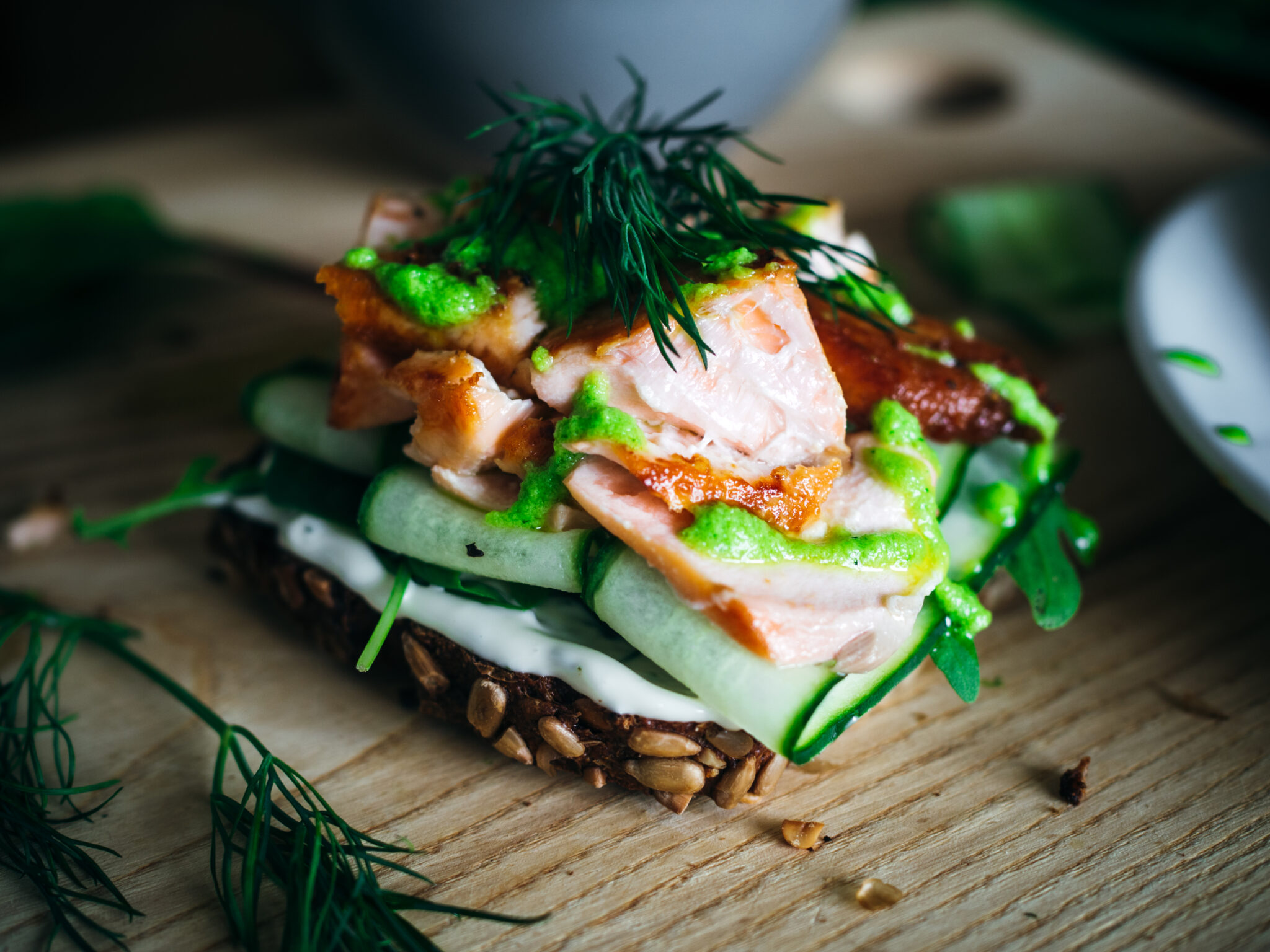 Salmon Smørbrød with Creamy Dill Mayo & Pea Pesto - North Wild Kitchen