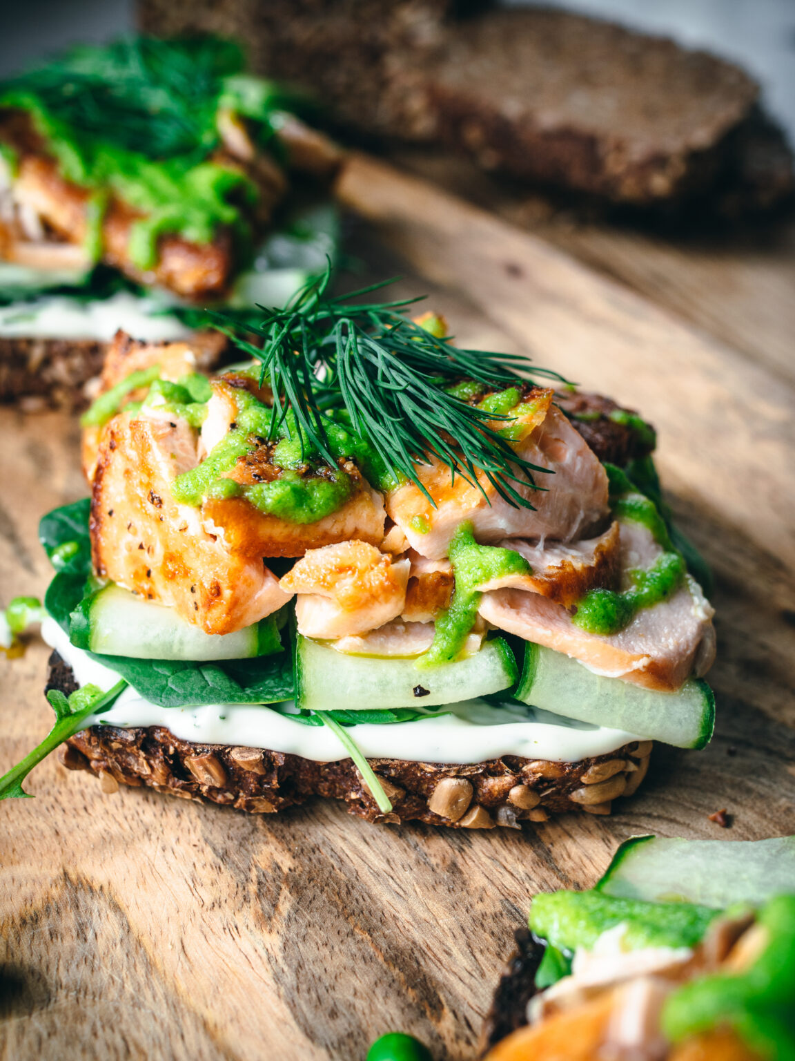 Salmon Smørbrød with Creamy Dill Mayo & Pea Pesto - North Wild Kitchen