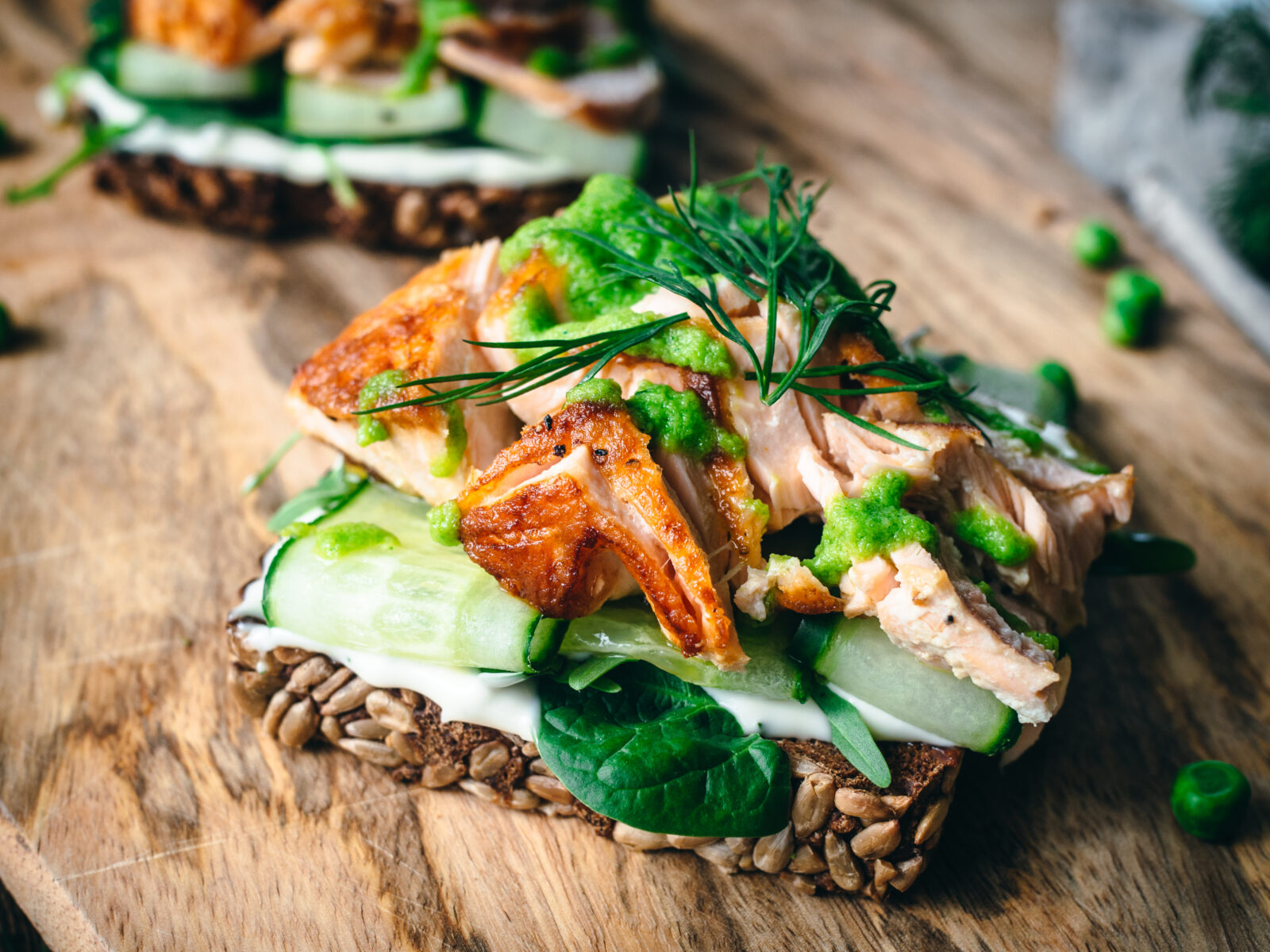 Salmon Smørbrød with Creamy Dill Mayo & Pea Pesto - North Wild Kitchen