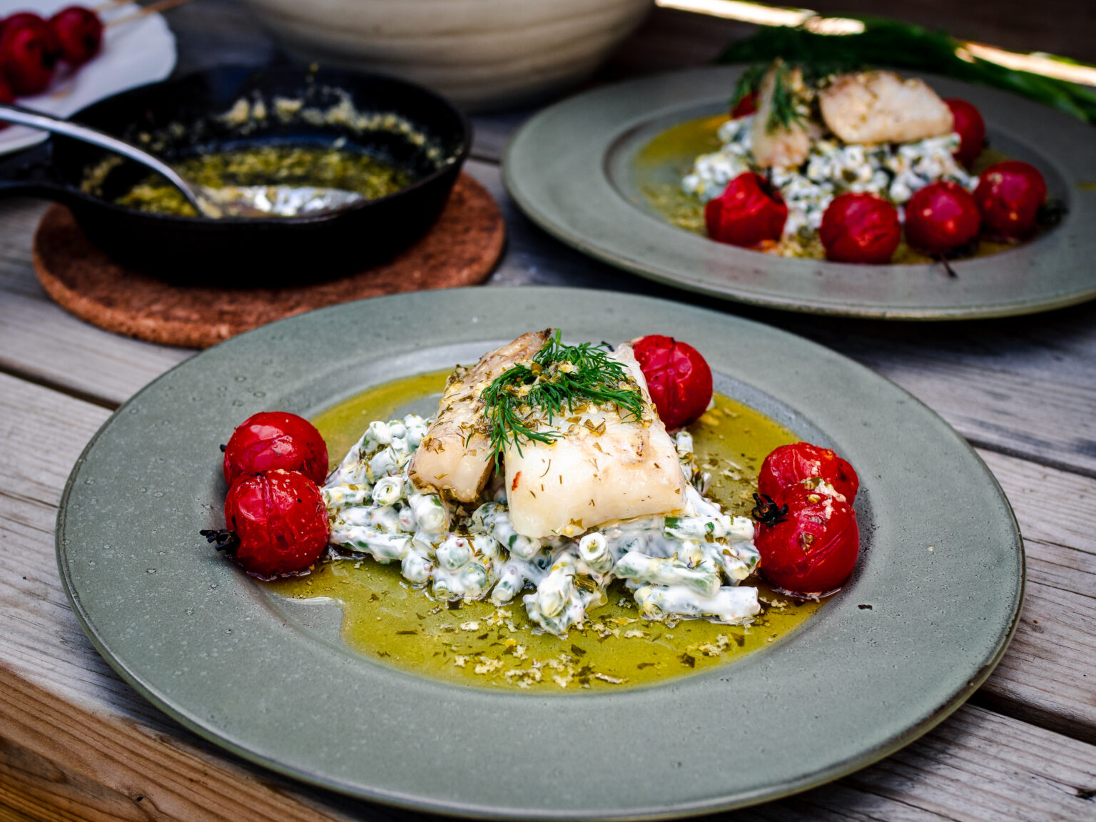 Quick-Cured Grilled Cod and Tomatoes with Herb Butter and Creamy Green ...